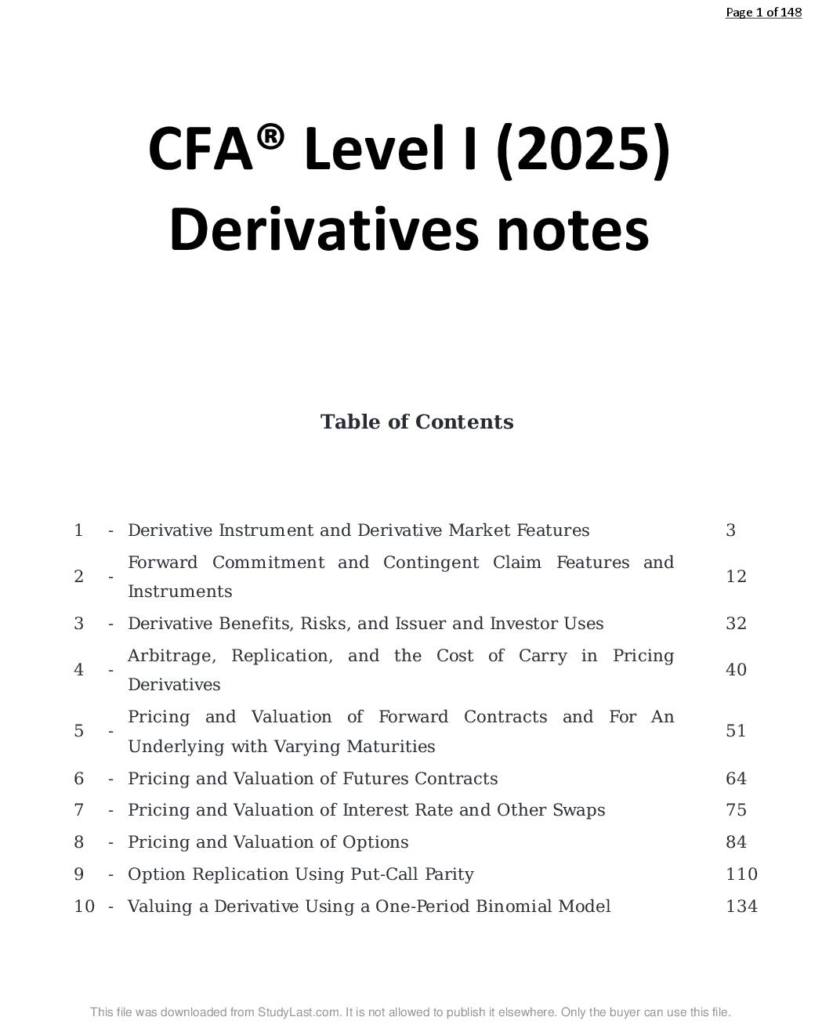 CFA® Level I (2025) Derivatives notes | StudyLast