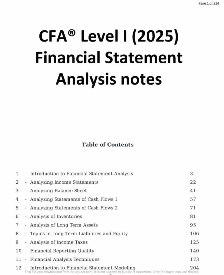 CFA® Level I (2025) Financial Statement Analysis notes | StudyLast