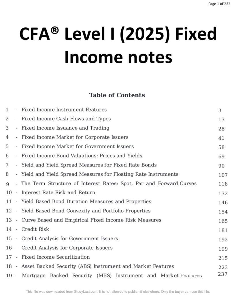 CFA® Level I (2025) Fixed Income notes | StudyLast