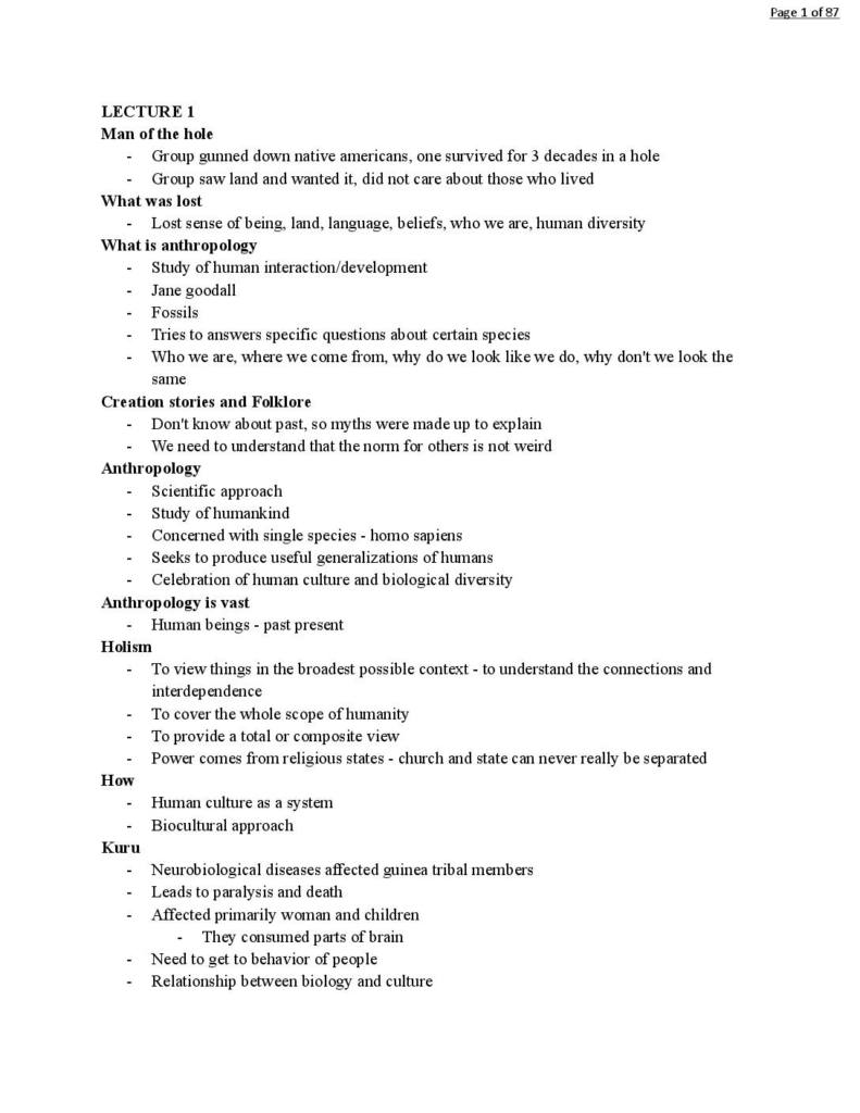 Notes for Introduction to Anthropology (ANTH 1006) at University of ...