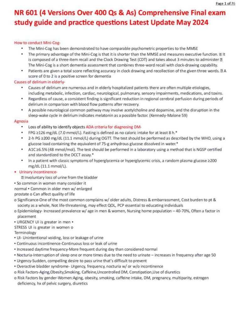 NR 601 comprehensive final exam study guide and practice questions | StudyLast