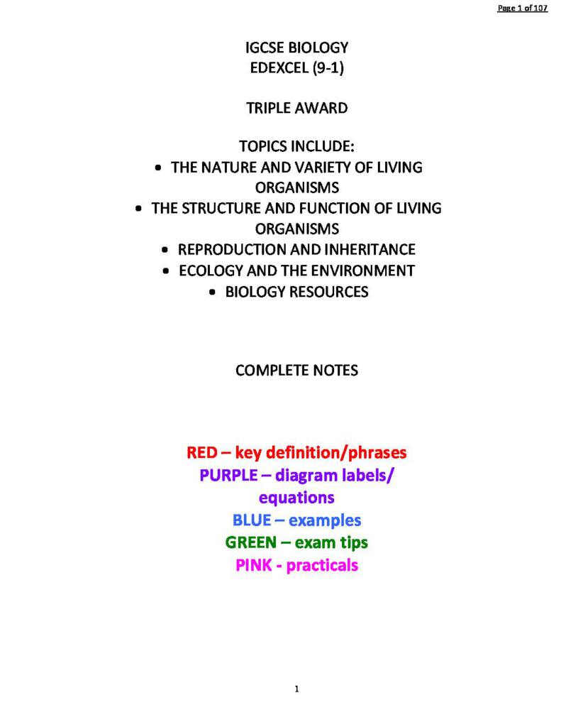 iGCSE Biology Complete notes with quickfire questions | StudyLast